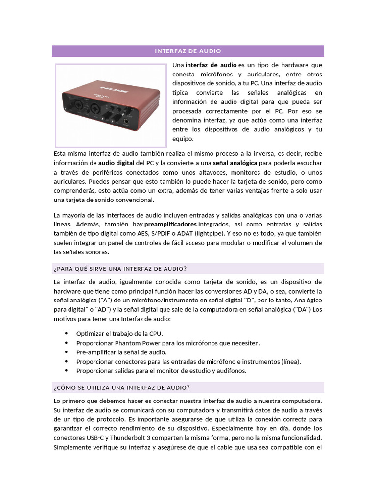 Interfaz de Audio | PDF | Micrófono | Hardware de la computadora
