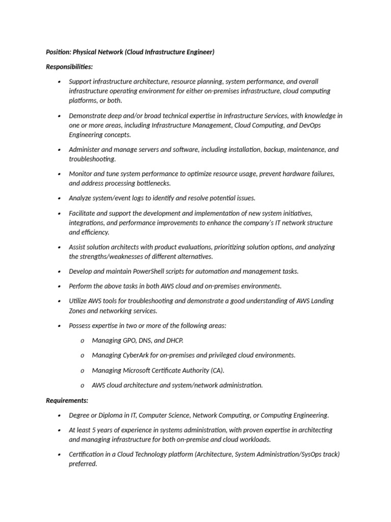 JD Physical Network (Cloud Infrastructure Engineer) | PDF | Cloud ...