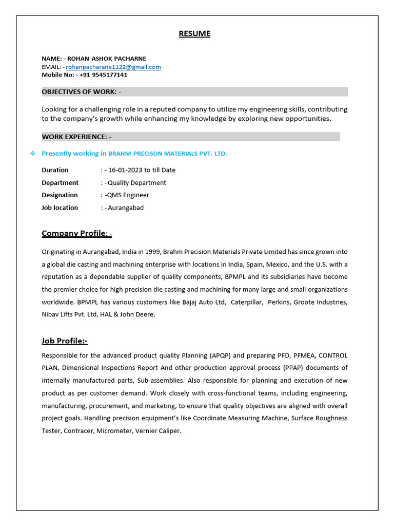 ROHAN RESUME | PDF | Audit | Quality Assurance