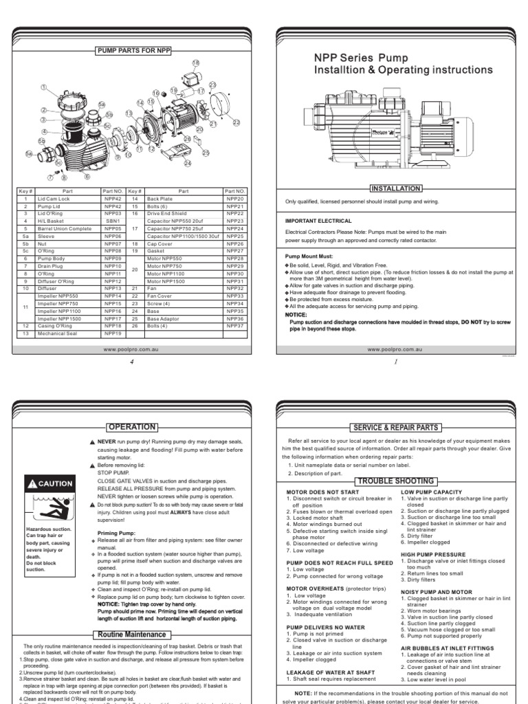 NPP 750 Pool Pump Installation Guide | PDF | Pump | Valve