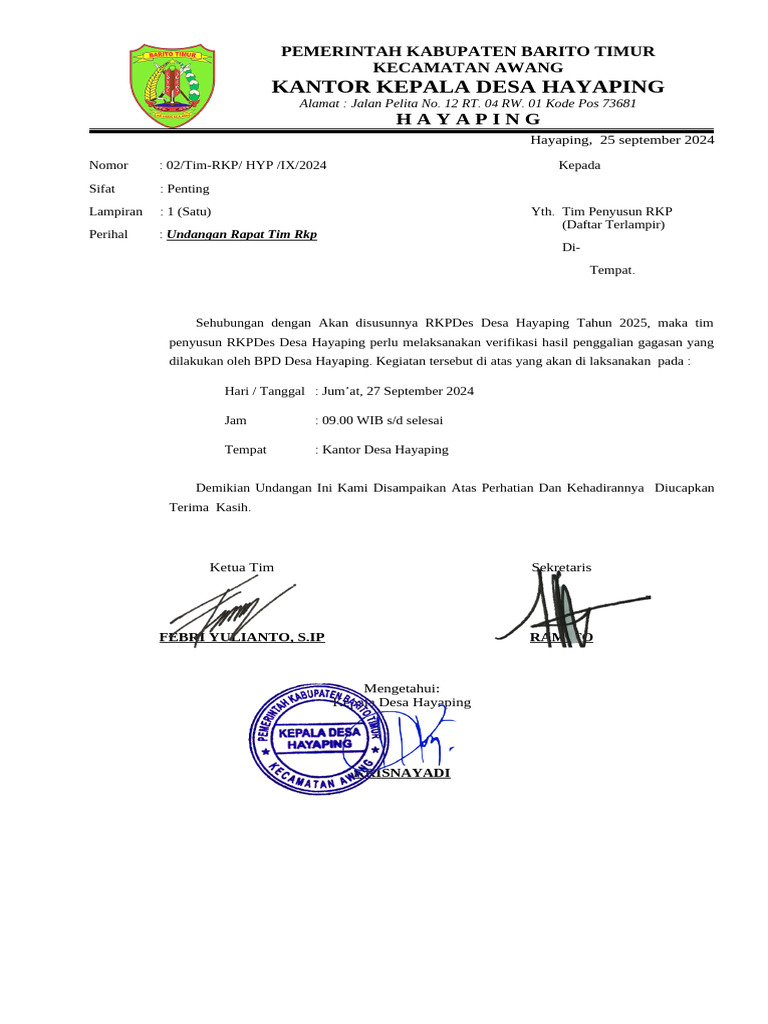 Undangan Tim RKP | PDF