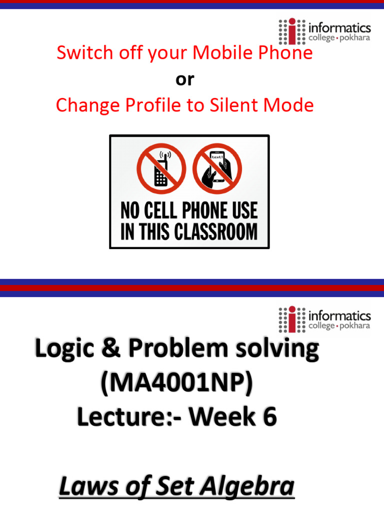 Lecture Week 6 - Laws of Set Algebra | PDF | Set (Mathematics ...