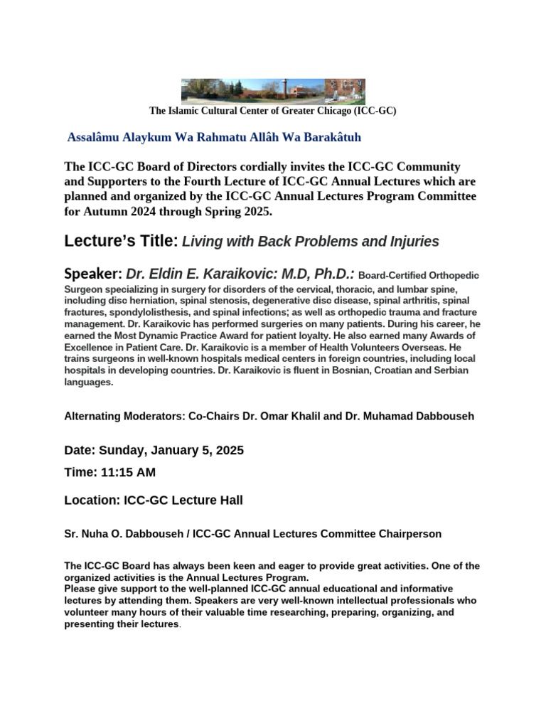 Fourth Lecture of Annual ICC-GC Lectures On January 5 2025 by Orthopedic Surgeon Dr. Eldin ...
