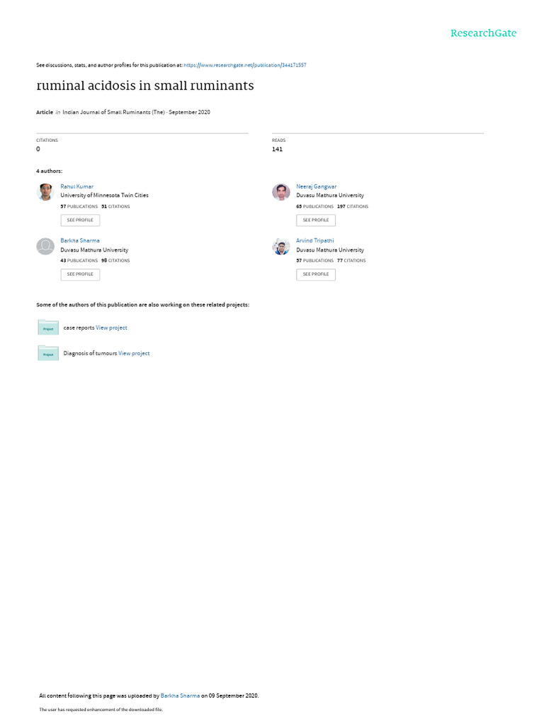 Ruminal Acidosis in Small Ruminants | PDF | Medical Specialties