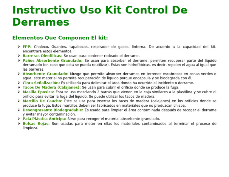 Instructivo Uso Kit Derrame | PDF