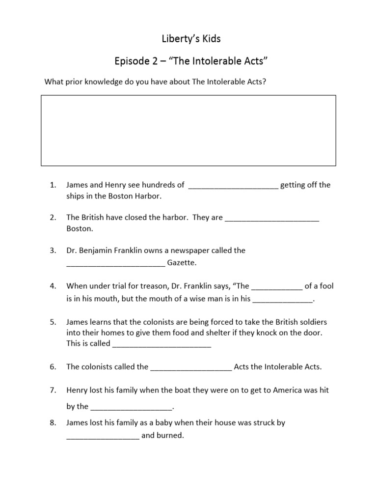 Liberty's Kids: Intolerable Acts Episode | PDF | Thirteen Colonies ...