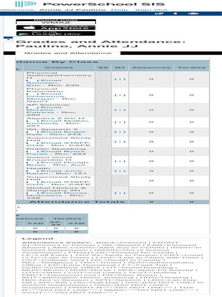 Attendance Codes And Class Records Pdf