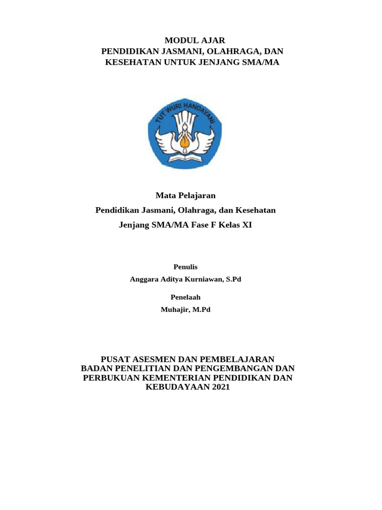 00.1 Cover Ma Pjok Sma Fase F Kelas Xi - 13 - 06 - 2021 | PDF