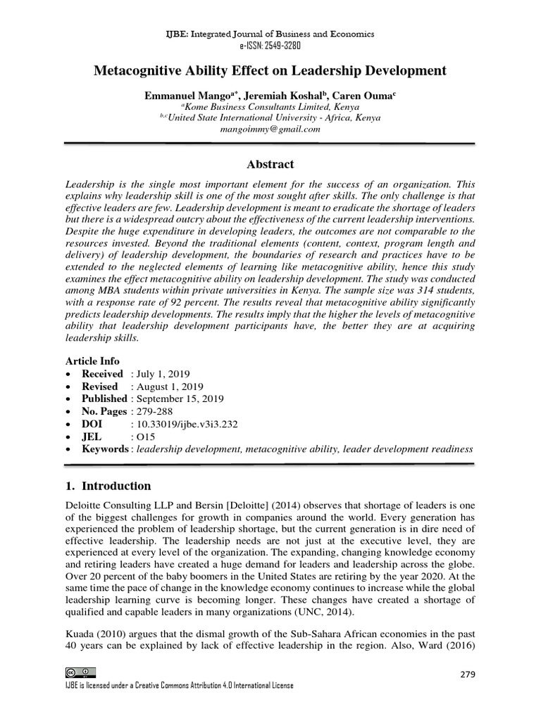 Metacognitive Ability Effect On Leadersh | PDF | Metacognition | Learning