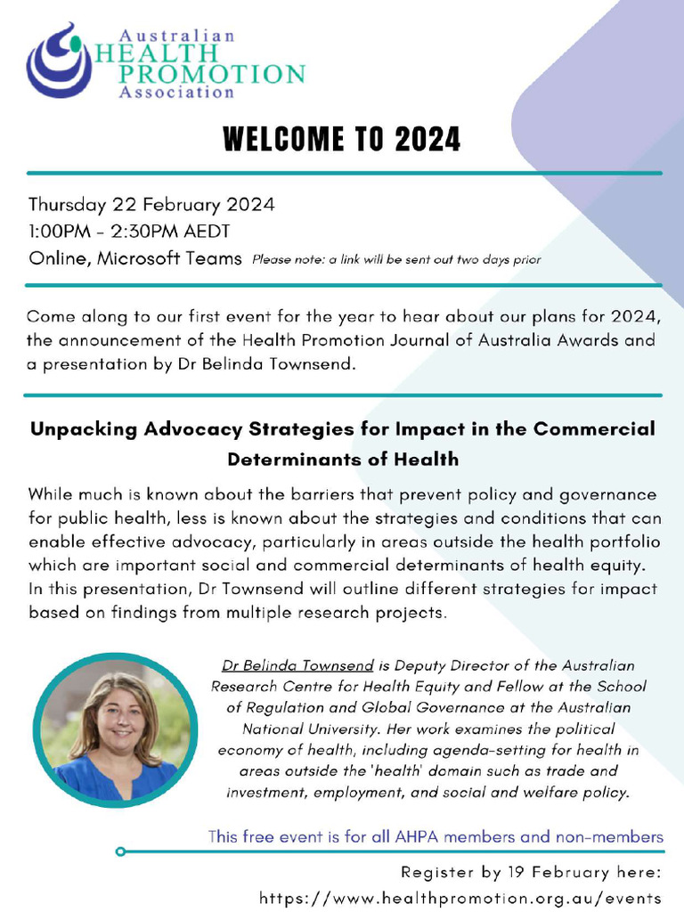 Welcome To 2024-National - Australian Health Promotion Association | PDF