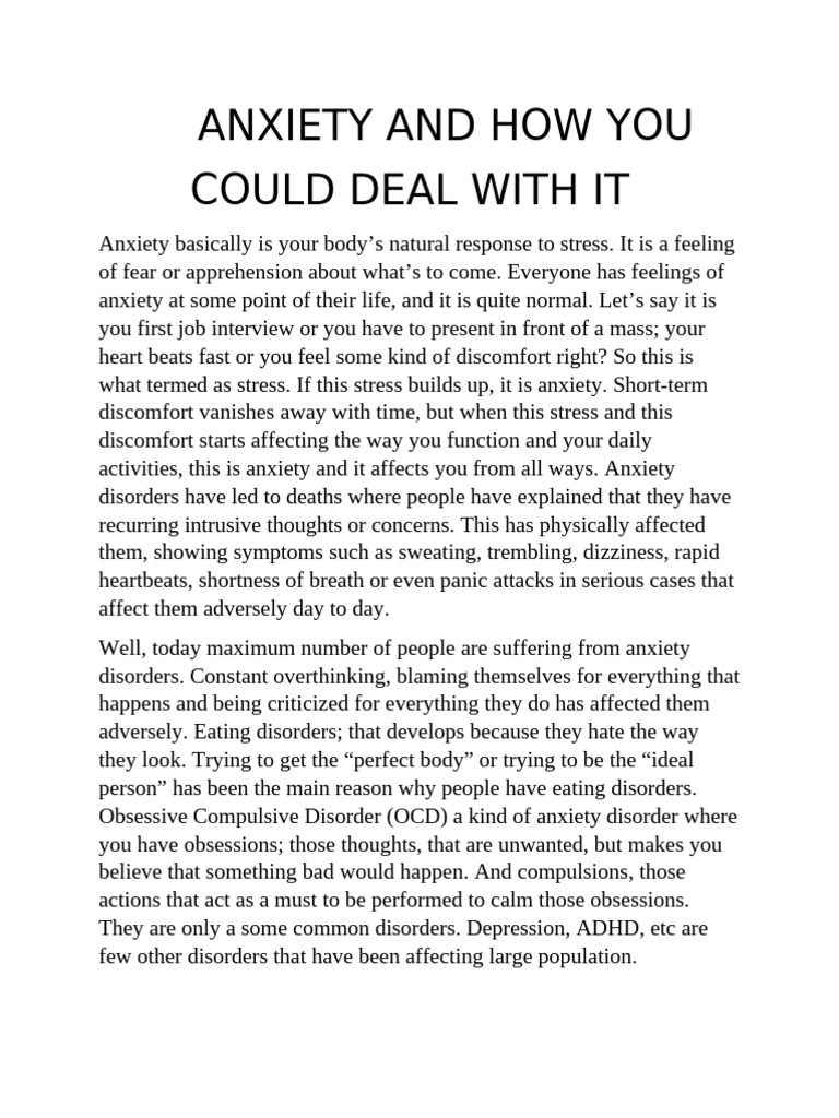 Anxiety and How You Could Deal With English Essay | PDF | Anxiety ...