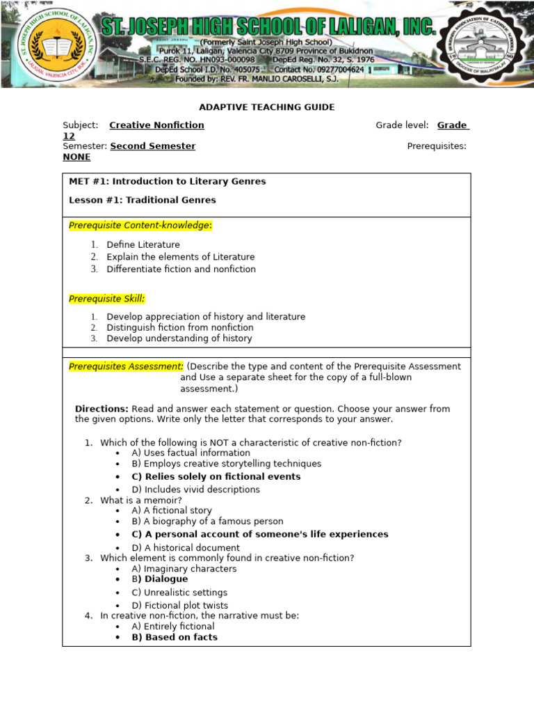 Adaptive Teaching Guide Template | PDF | Creative Nonfiction | Poetry