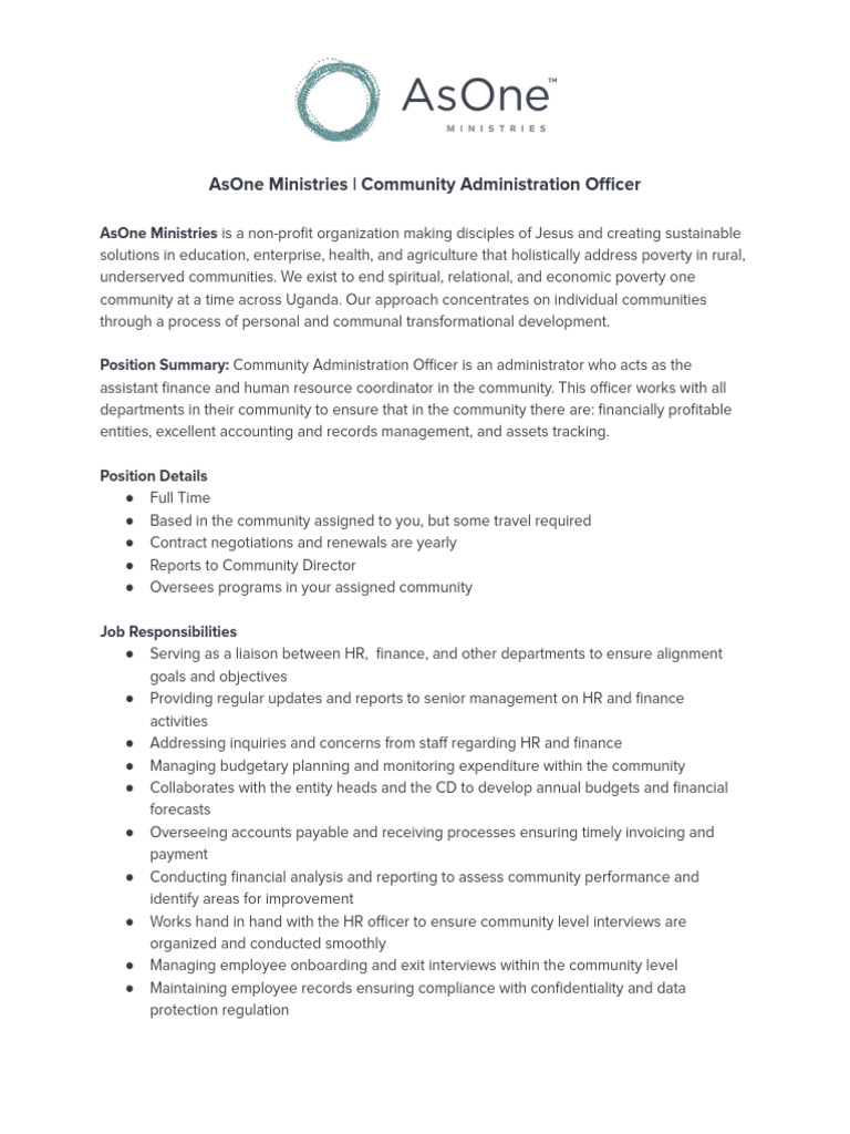 Community Administration Officer Job Description (2024) | PDF ...