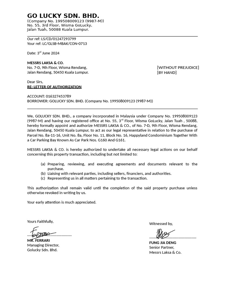 Authorization Letter for Property Purchase | PDF