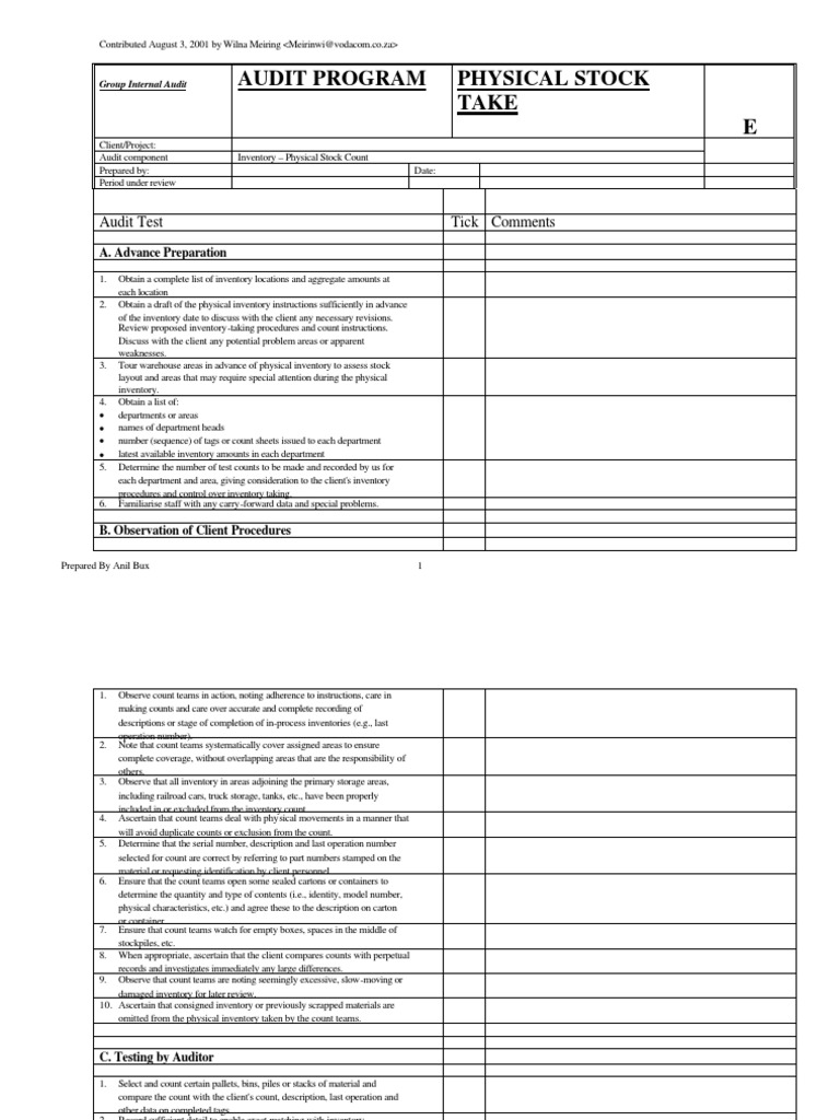 Audit Program Physical Inventory | PDF | Inventory | Invoice