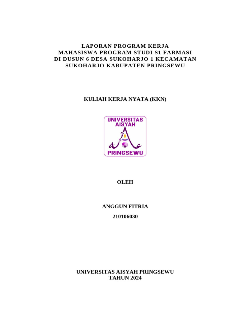 Laporan KKN Mahasiswa Farmasi Pringsewu | PDF