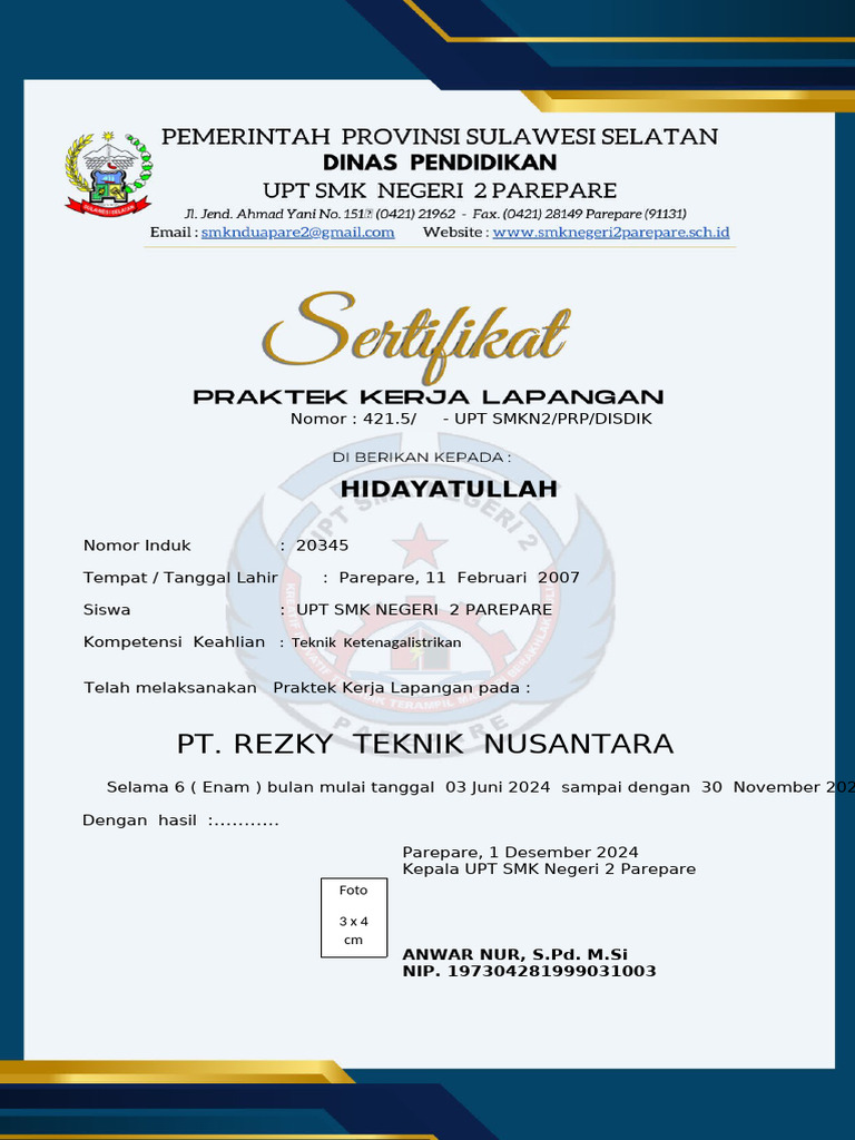 Sertifikat Pkl Hidayatullah | PDF