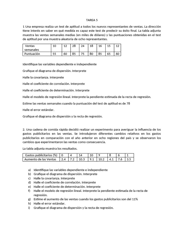 Tarea 5 Regresion Lineal | PDF