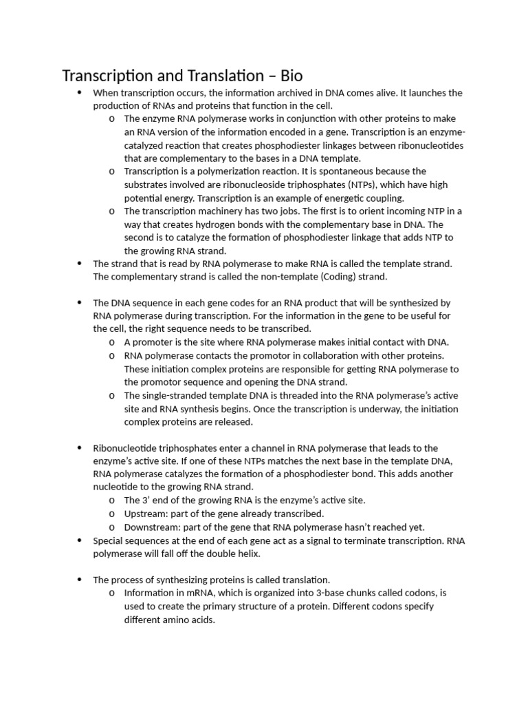 Transcription and Translation - Biological Principles | PDF ...