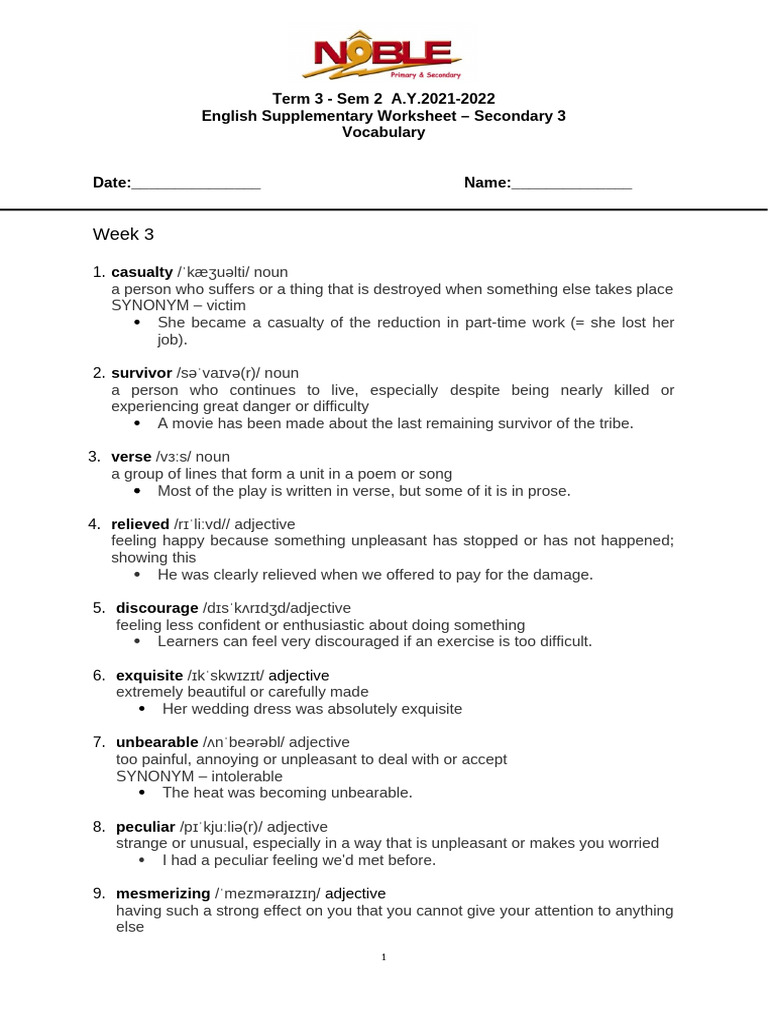 SEC3 - Spelling Week 3 (Term3) | PDF