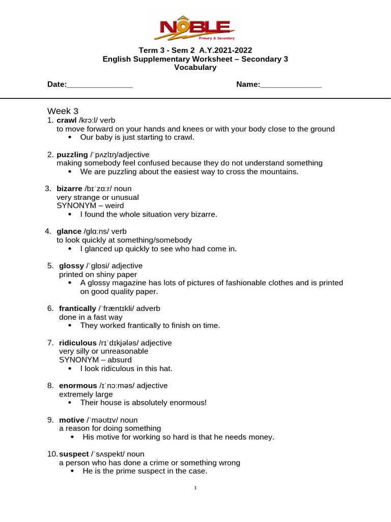 SEC3 - Spelling Week 3 (Term4) | PDF