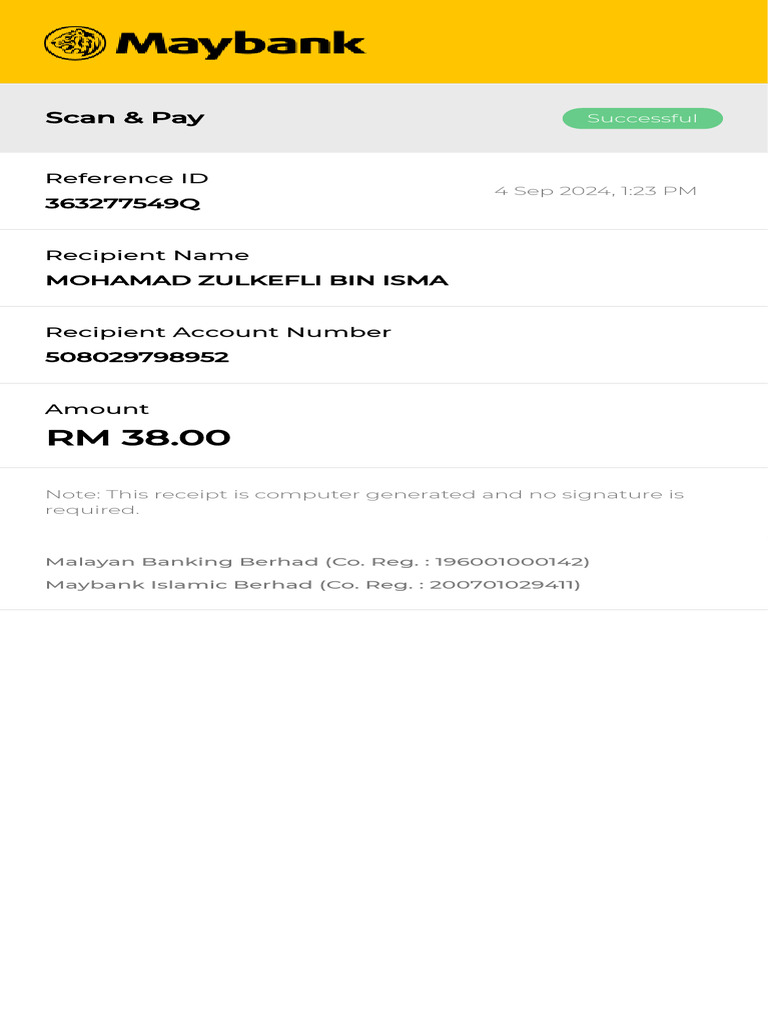 Scan & Pay Receipt - RM 38.00 | PDF