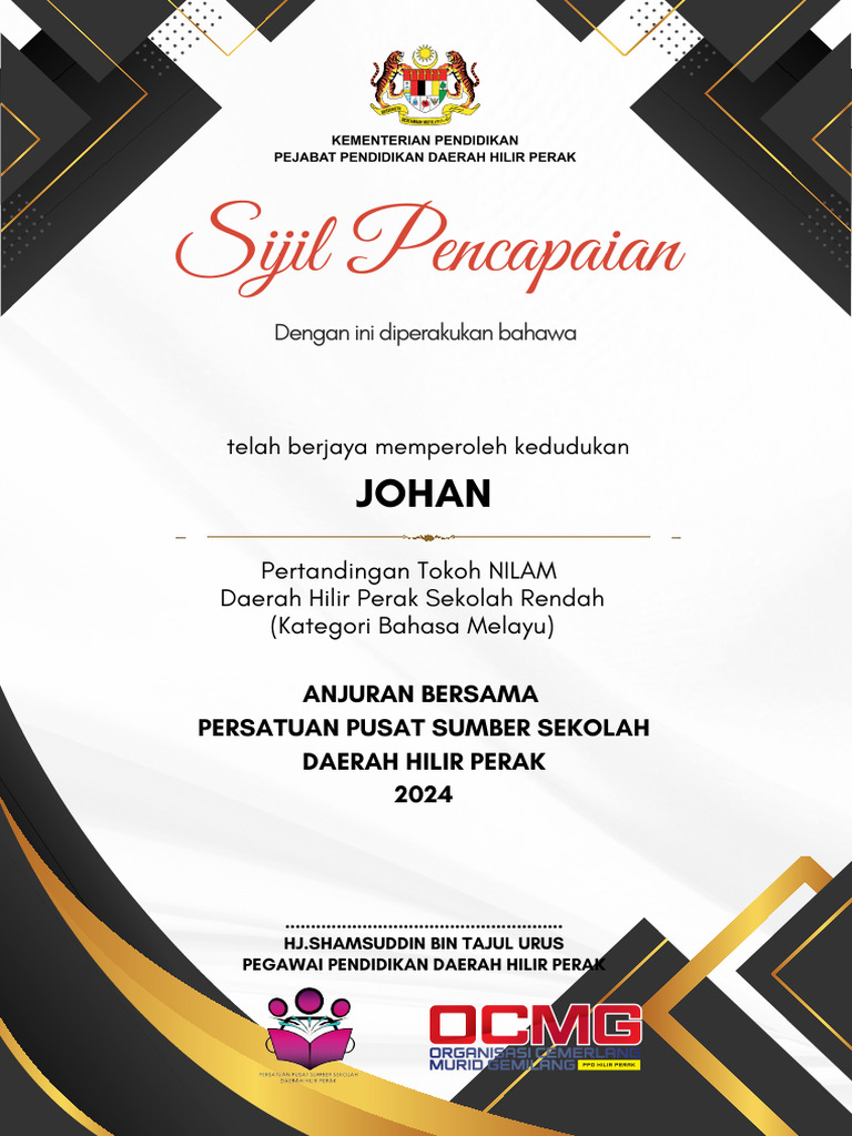 Sijil Tokoh Nilam Daerah Hip BM (SR) | PDF
