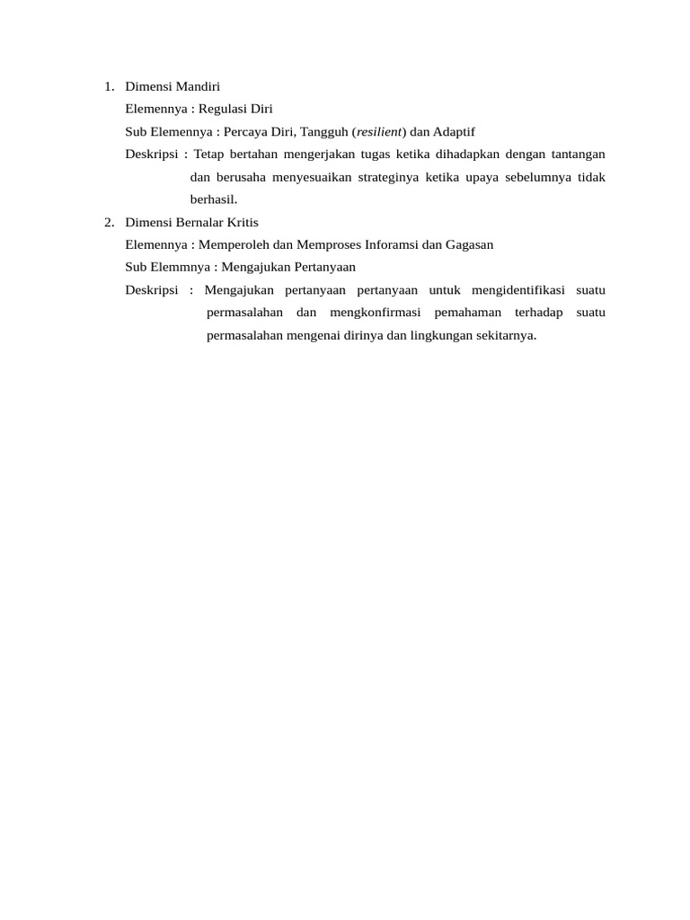 Dimensi Untuk Modul p5 Kelas 4 Cp 5 | PDF