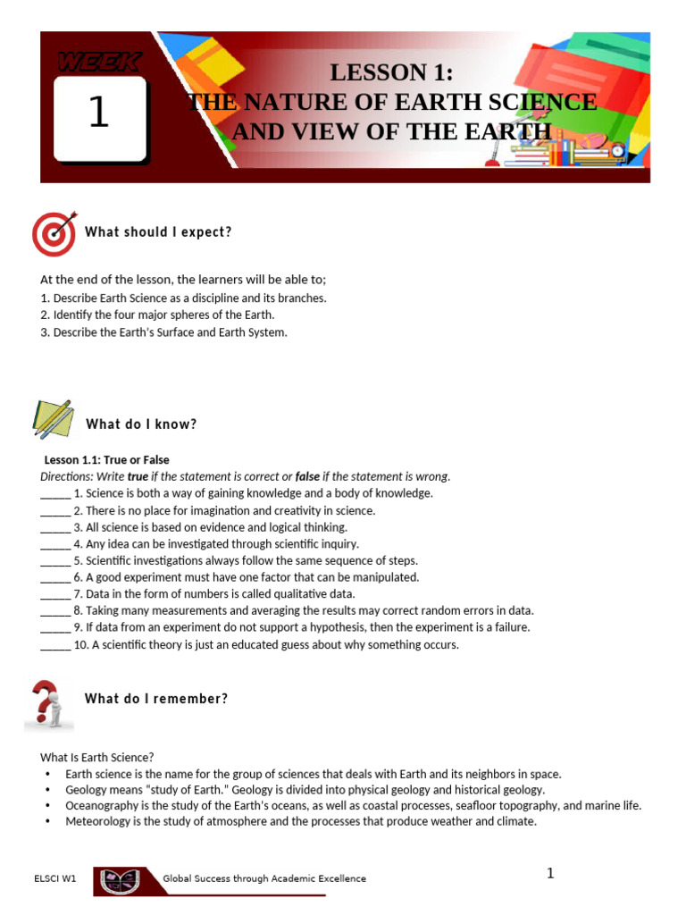 ELSCI WEEK 1 | PDF | Earth | Earth Sciences