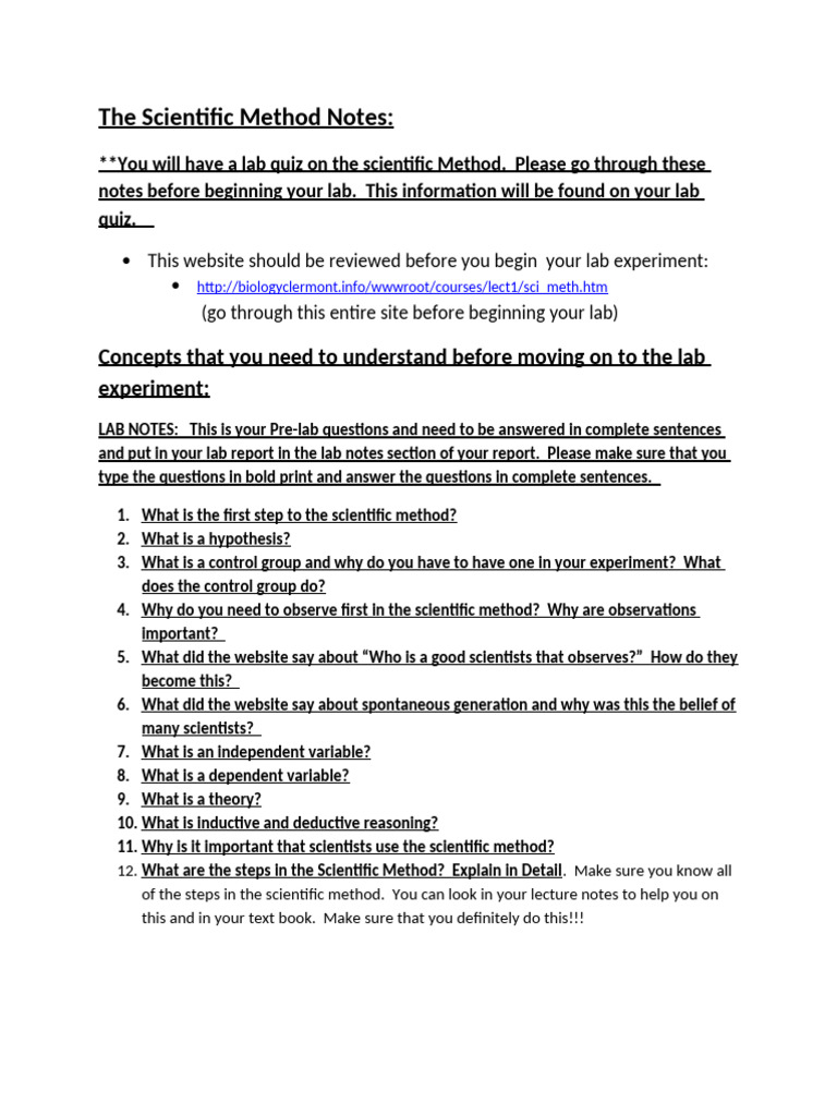 Scientific Method Notes For Lab - Revised | PDF