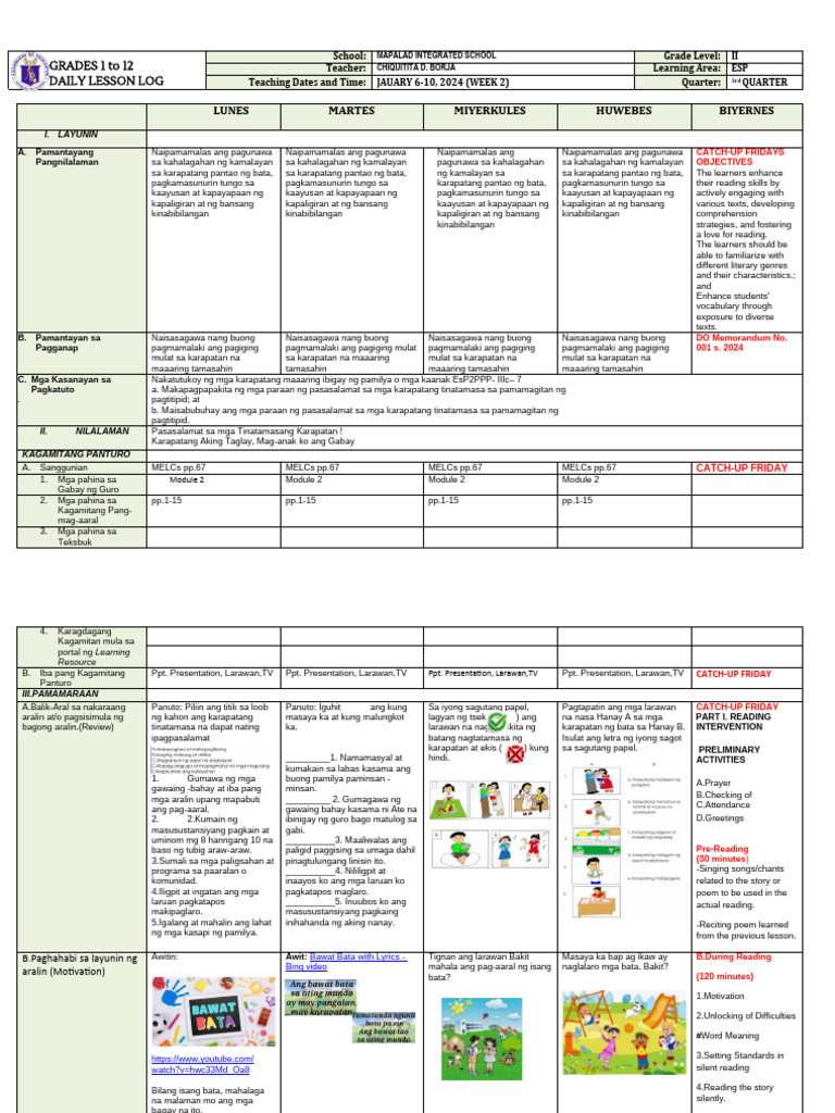 DLL ESP-2 Q3 W2-Tagalog | PDF