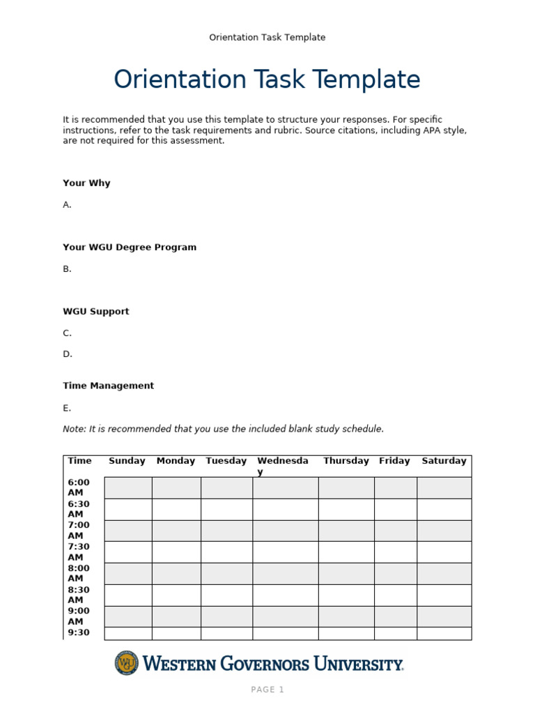 WGU Orientation Task Template | PDF