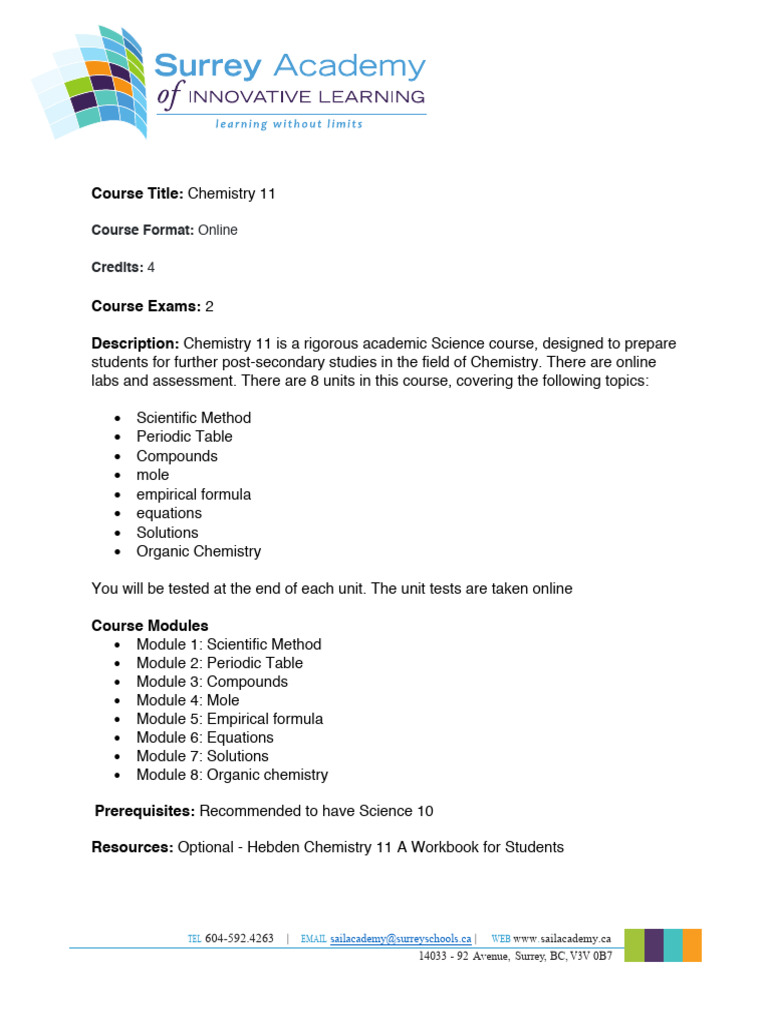 Online Chemistry 11 Course Overview | PDF