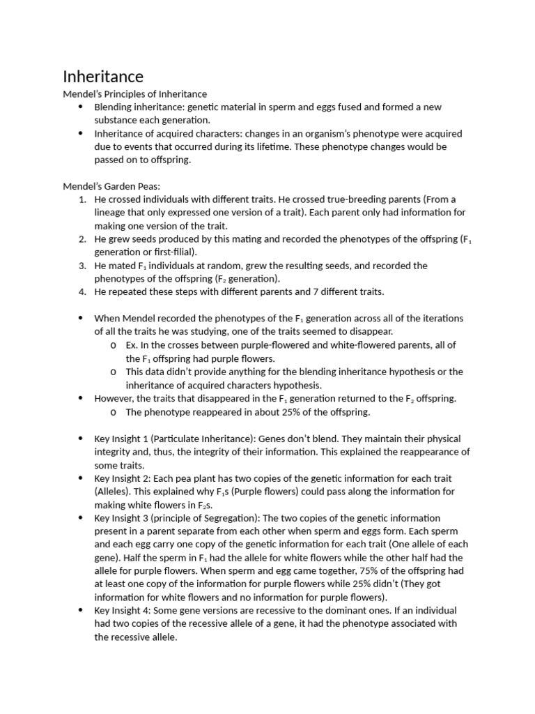 Inheritance and Genetics - Biological Principles | PDF | Dominance ...
