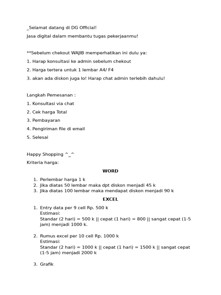 01. List deskrip and price DG OFFICIAL | PDF
