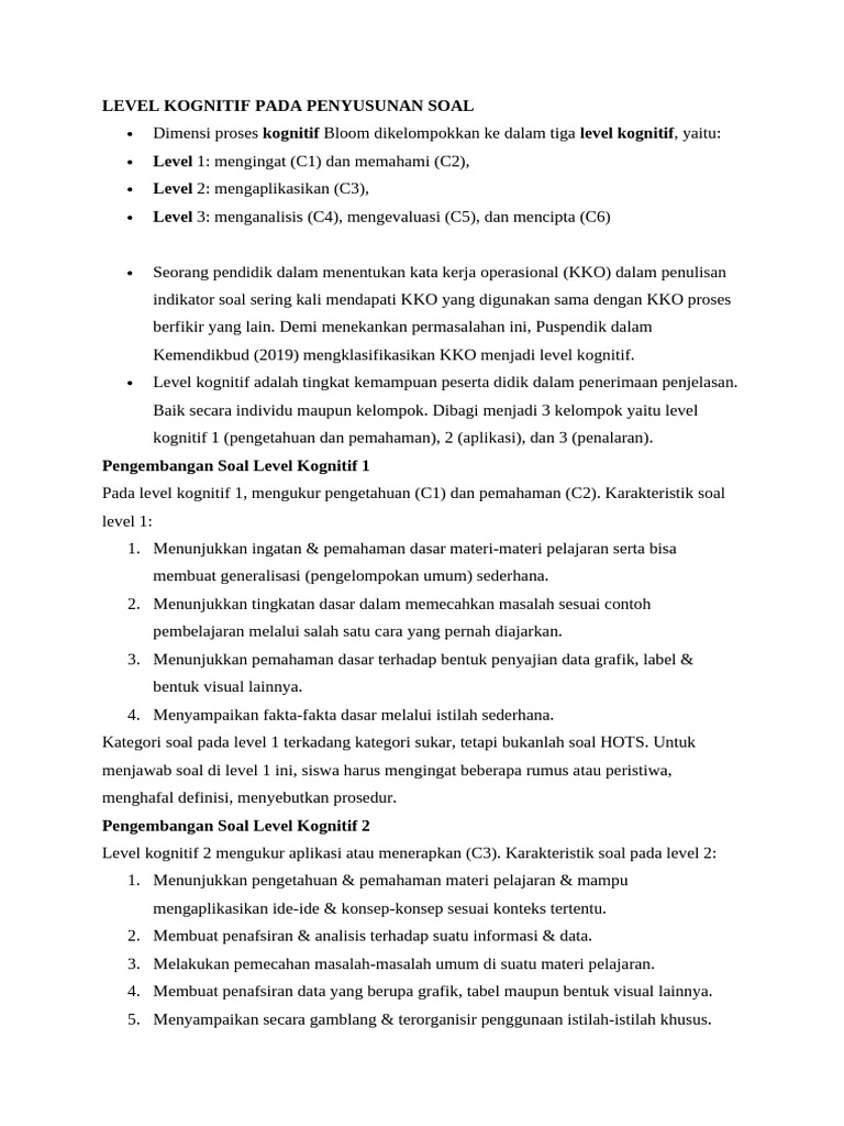 Level Kognitif dalam Penyusunan Soal | PDF