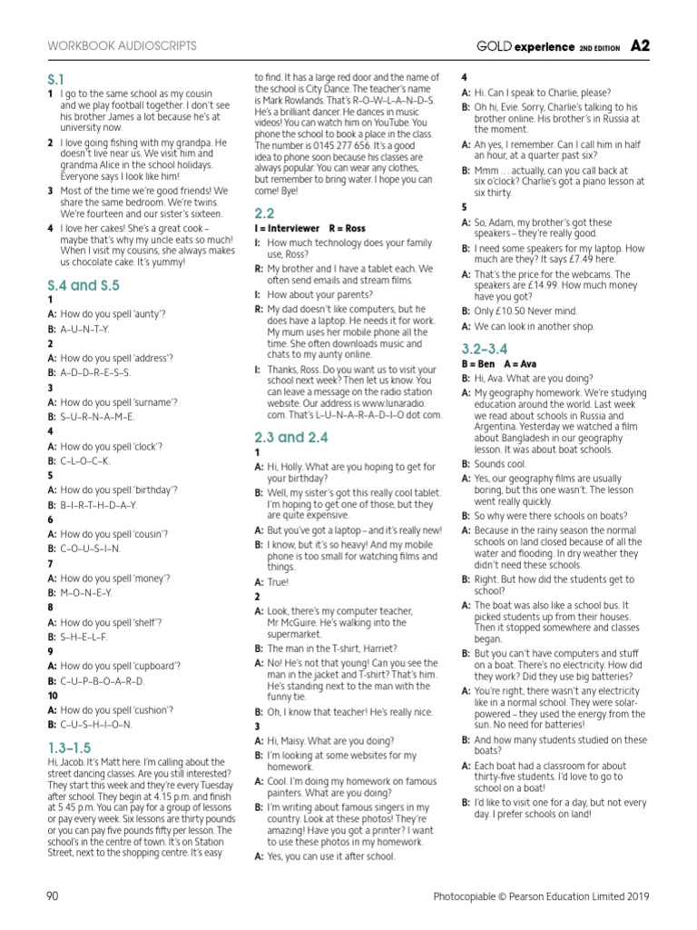 Gold Exp A2 WB Audioscript | PDF