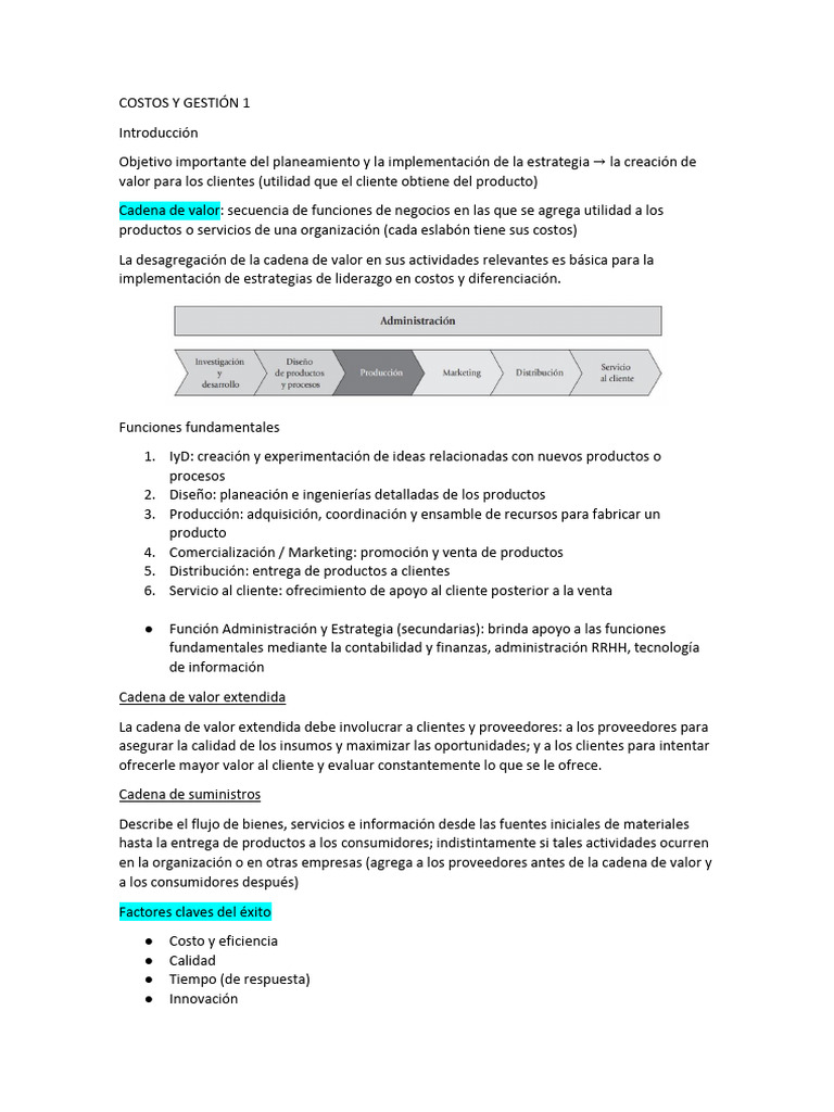 Resumen Costos y Gestion 1.PDF (1) (1) | PDF | Contabilidad | Cadena de valor