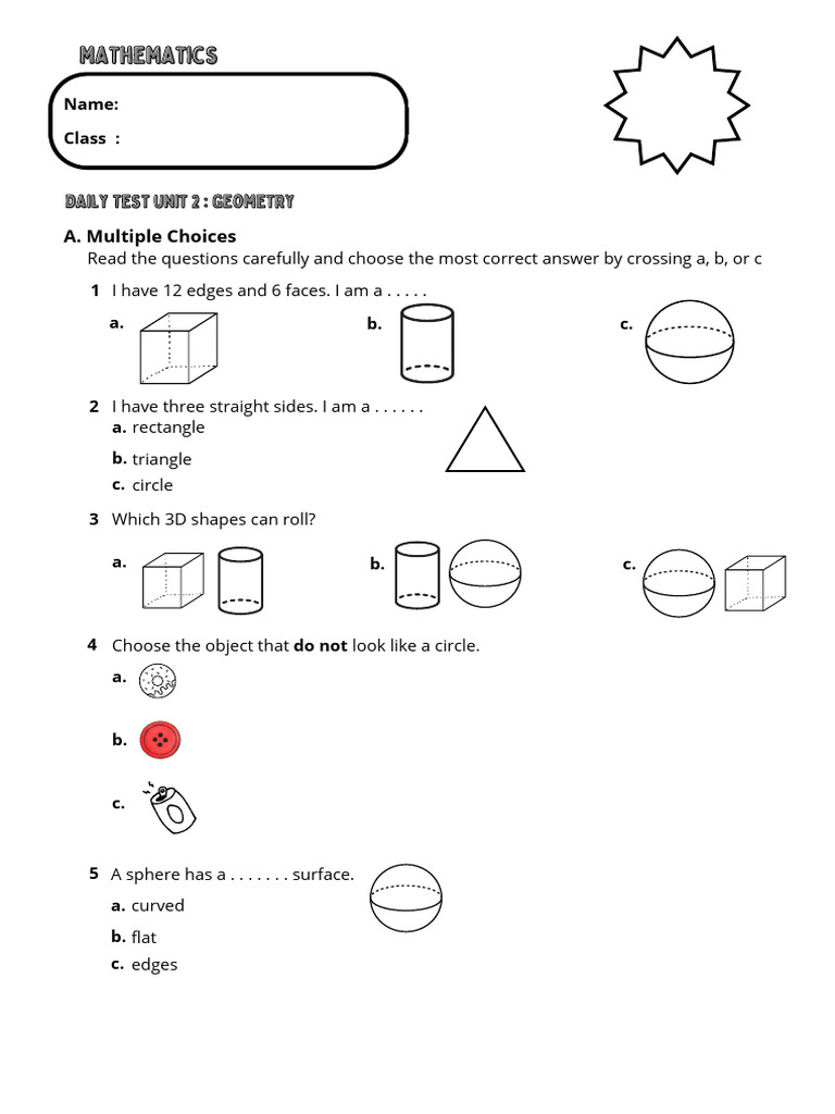 Class 3 Geometry Worksheet | PDF