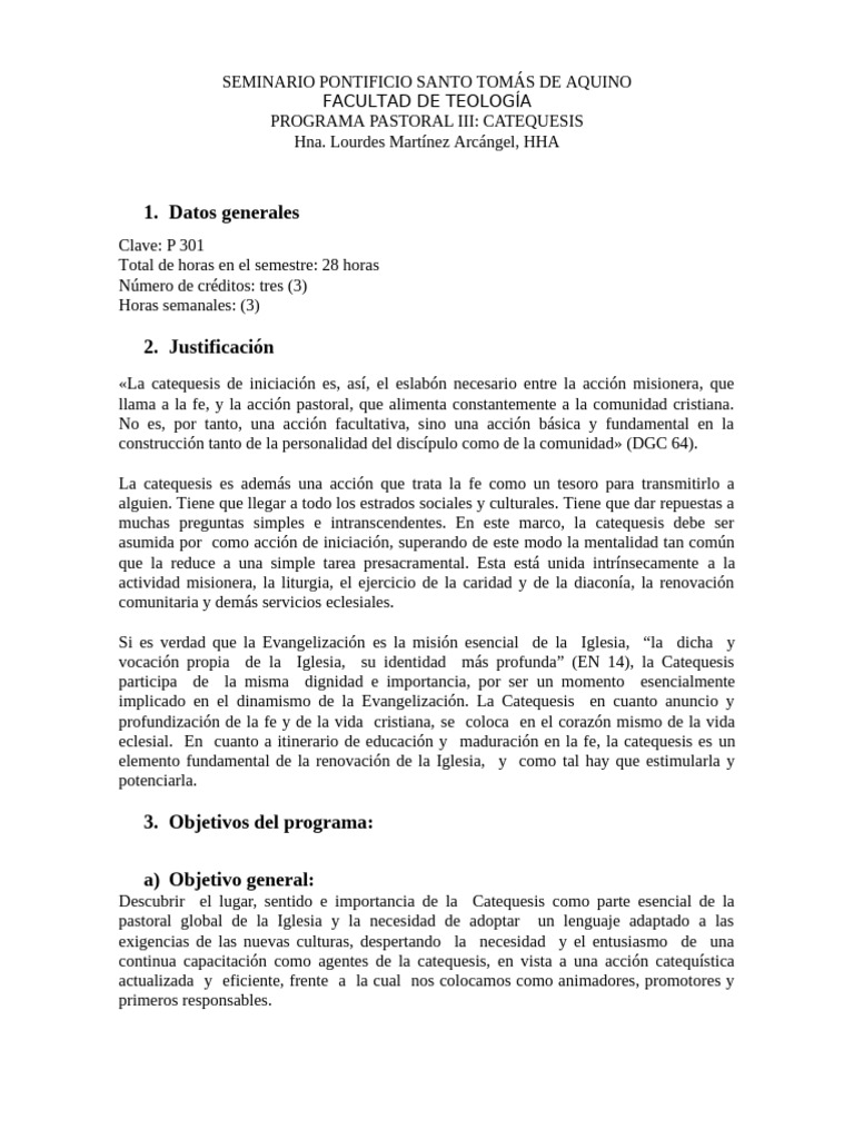 Programa de Clases. Pastoral Iii | PDF