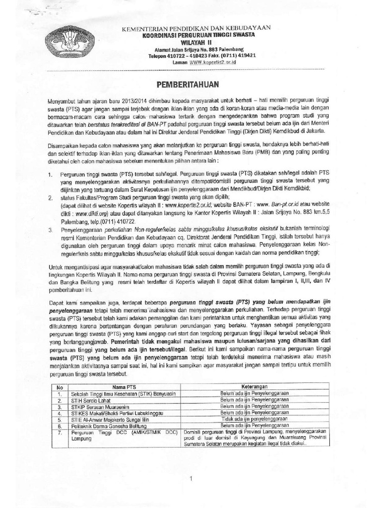 Surat Edaran Kopertis 2 | PDF