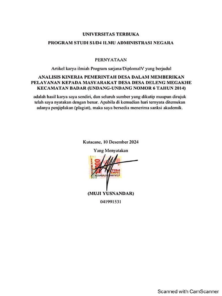 Lembar Pernyataan Bebas Plagiasi | PDF