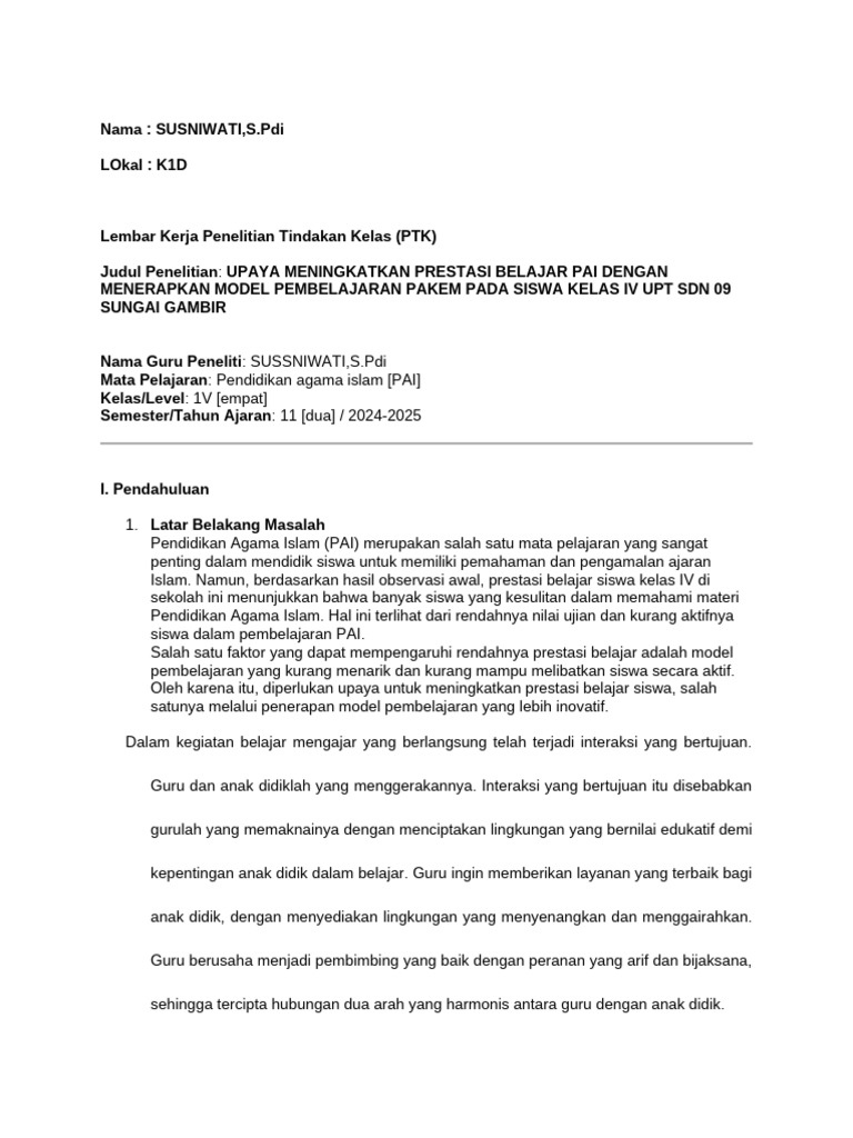 Lembar Kerja PTK PPL | PDF