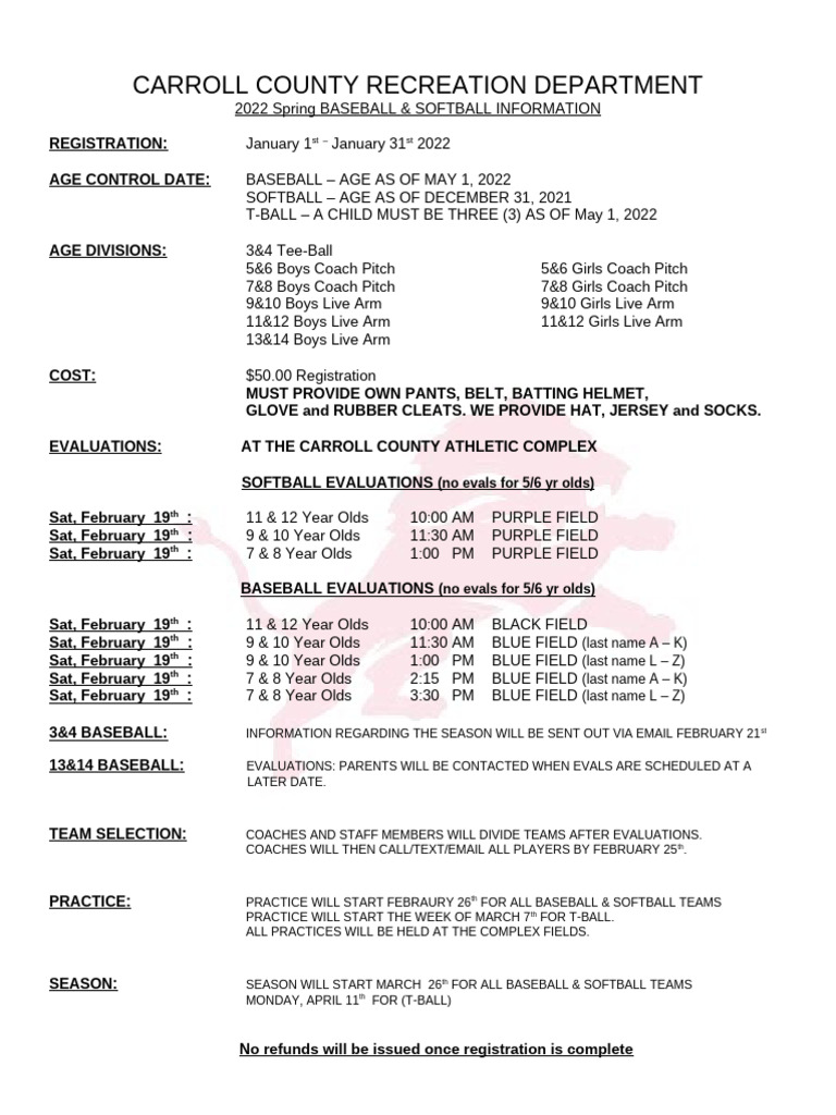 Softball Information Sheet | PDF | Softball | Ball Games