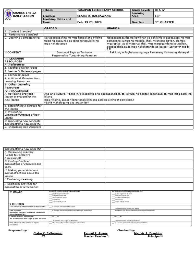 DLL-ESP Q3 Week 3 Sy2023-2024 | PDF | Learning | Behavior Modification
