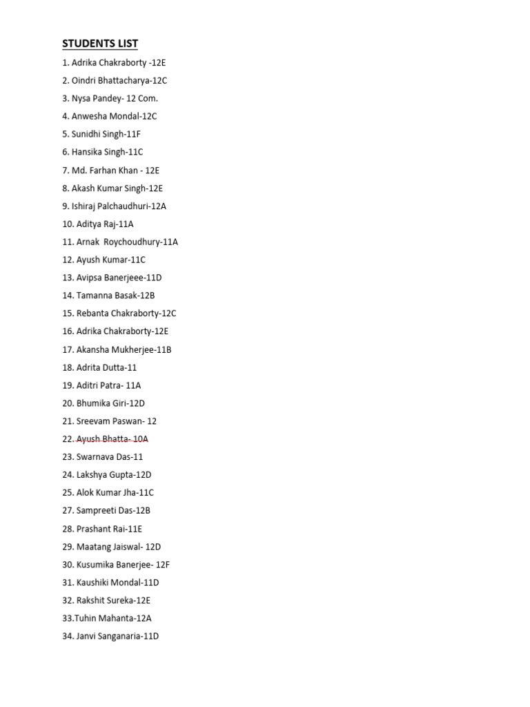Student List by Class and Section | PDF