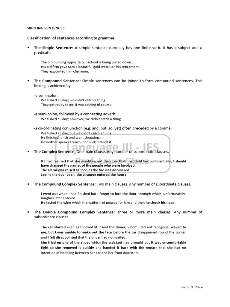 03.a.a Classification of Sentences IES | PDF | Sentence (Linguistics) | Language Mechanics