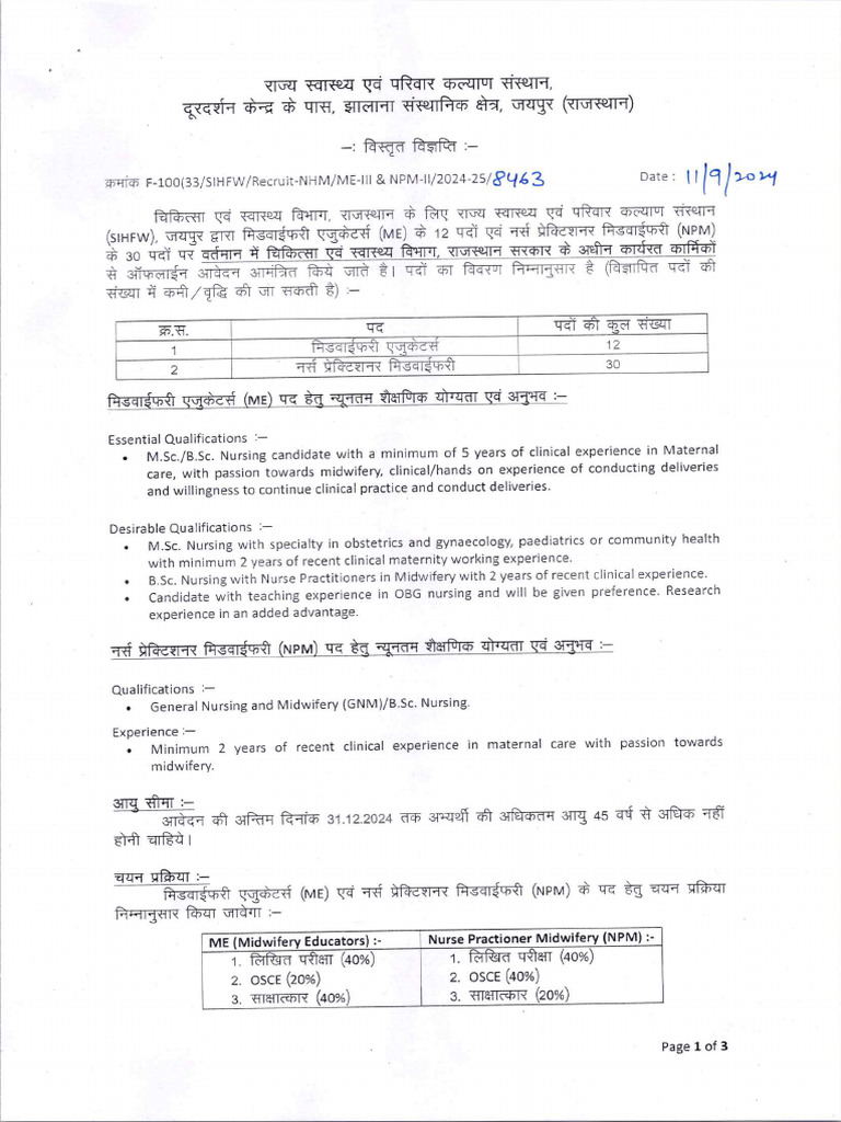 ME NPM Detailed Advt | PDF