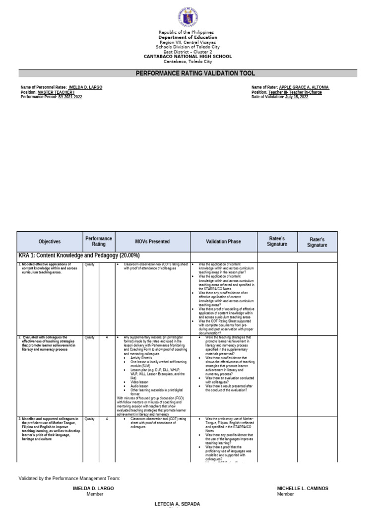 Largo Performance Validation Tool | PDF | Teachers | Mentorship