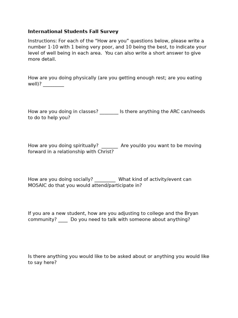 International Students Fall Survey | PDF